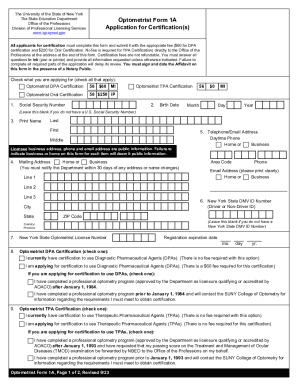Fillable Online NYS Optometry:Application Forms - Office of the ...