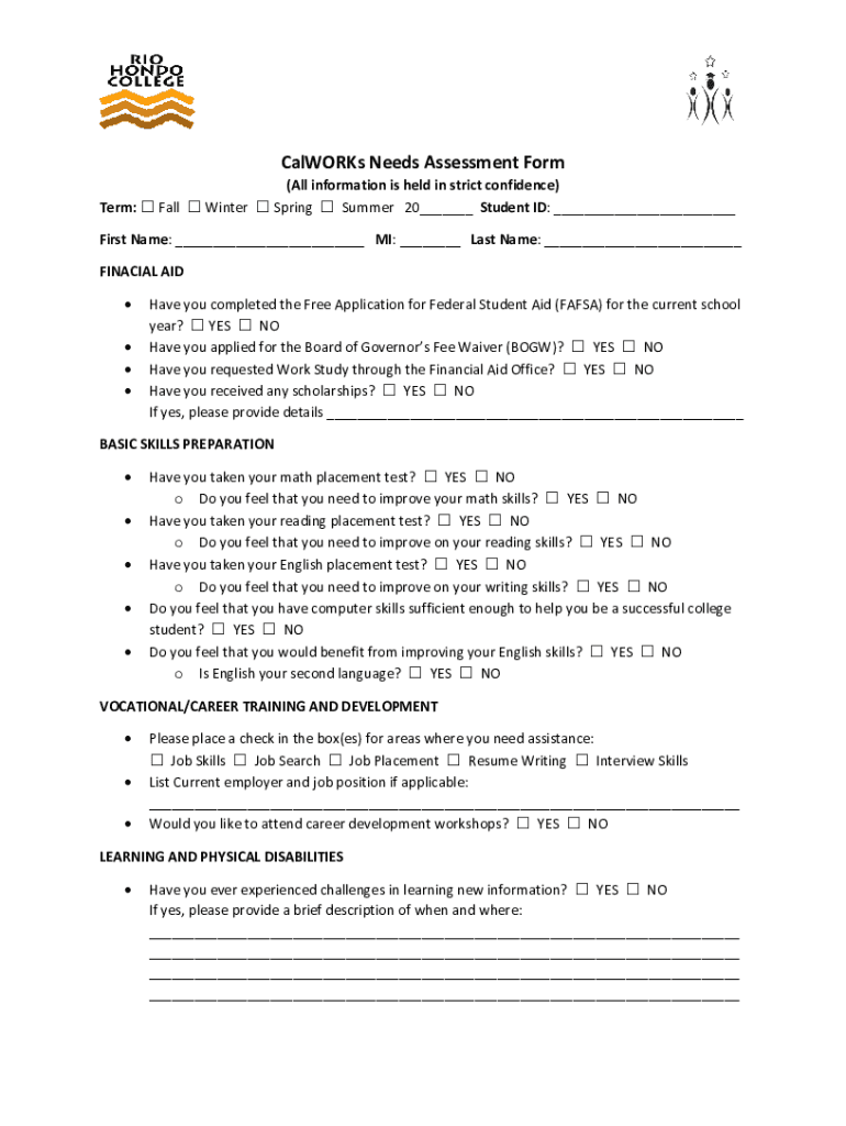 Fillable Online CalWORKs Program Case# Intake Form Major Fax Email ...