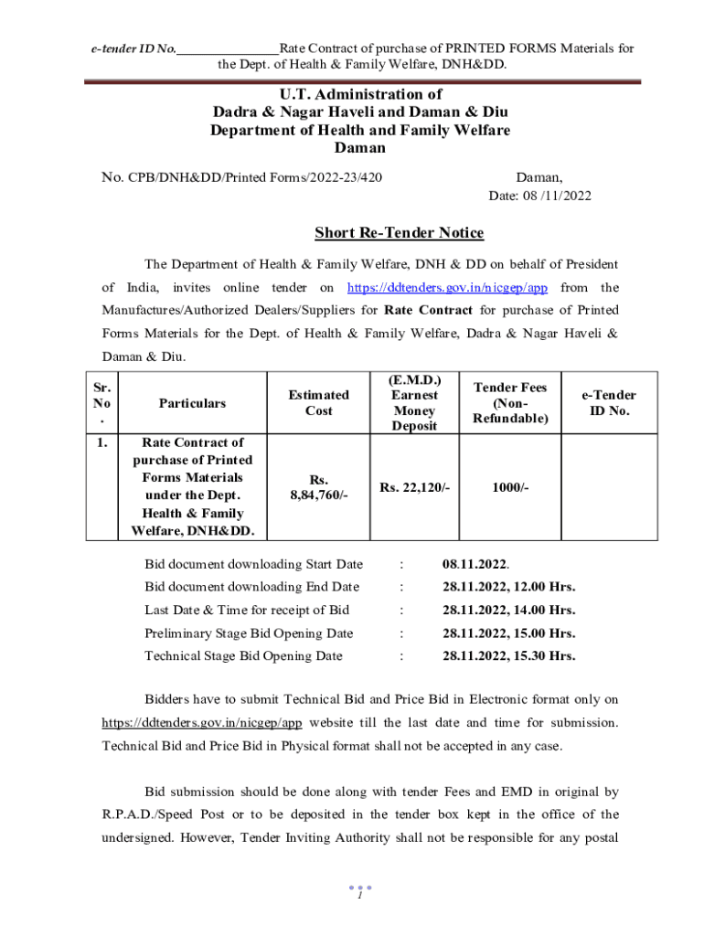 Fillable Online Rate Contract of purchase of PRINTED FORMS Materials ...