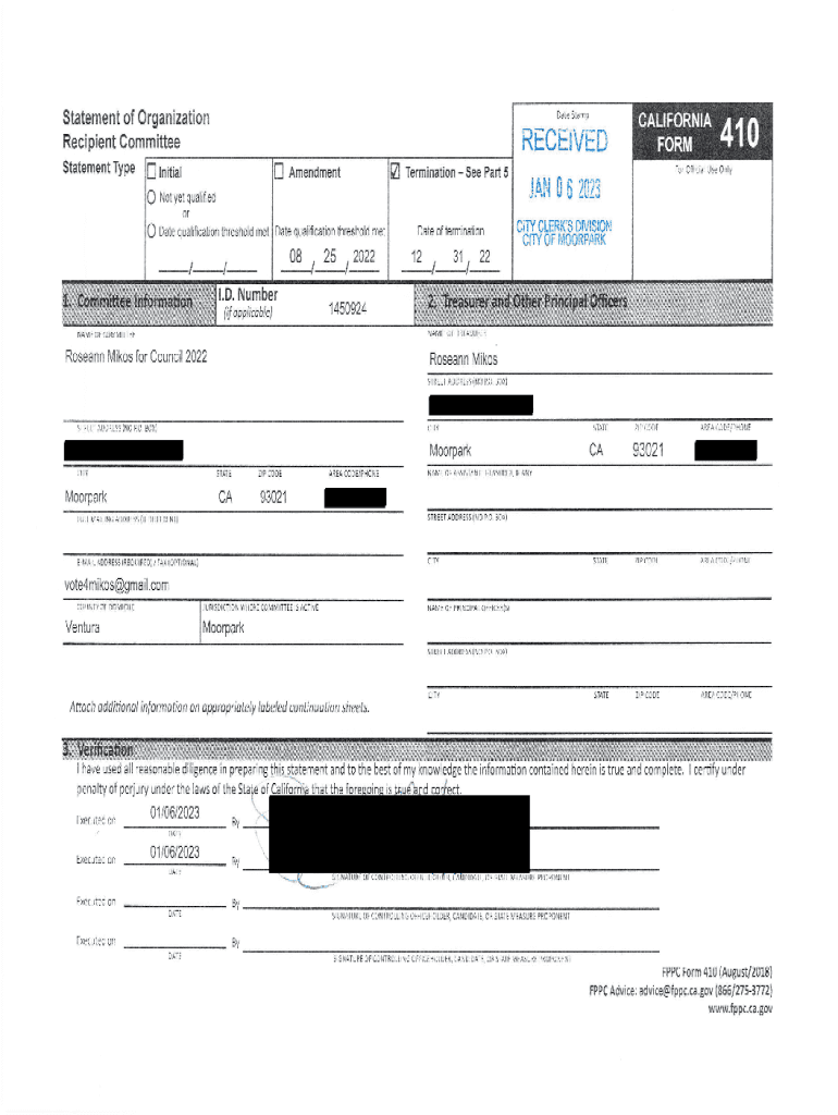 Fillable Online Form 410 Termination (Statement of Organization, Recipient ... Fax Email Print ...