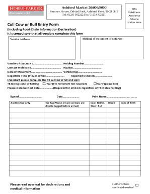 Fillable Online Cull Cow or Bull Entry Form Fax Email Print - pdfFiller