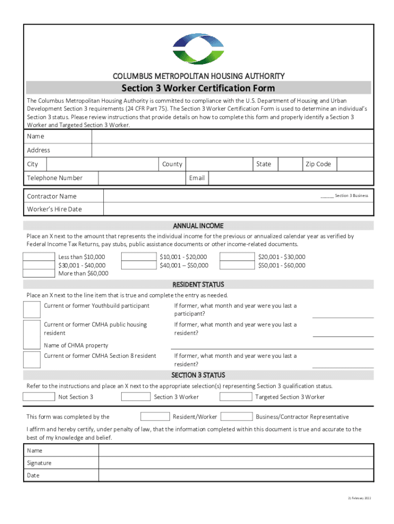 Fillable Online COLUMBUS METROPOLITAN HOUSING AUTHORITY - Section 3 ...