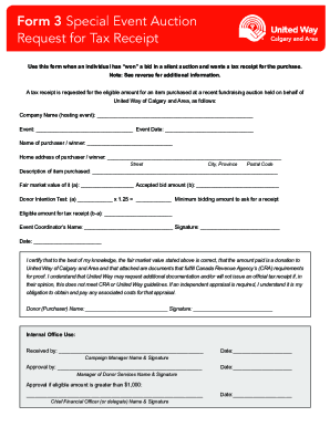 Fillable Online Form 3 Special Event Auction Request for Tax Receipt ...