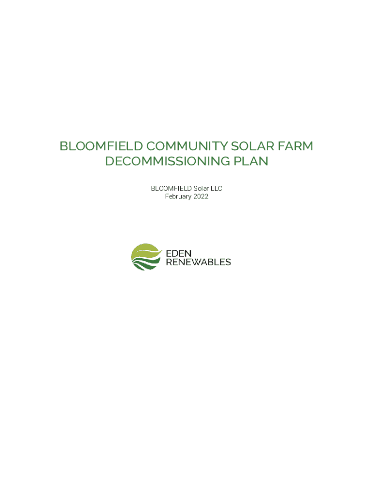 Fillable Online bloomfield community solar farm decommissioning plan ...