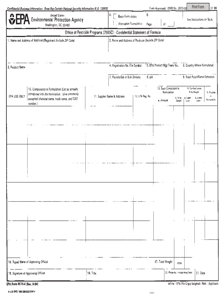 Fillable Online Attachment C - 2 - EPA Form 8570-4 Confidential ...