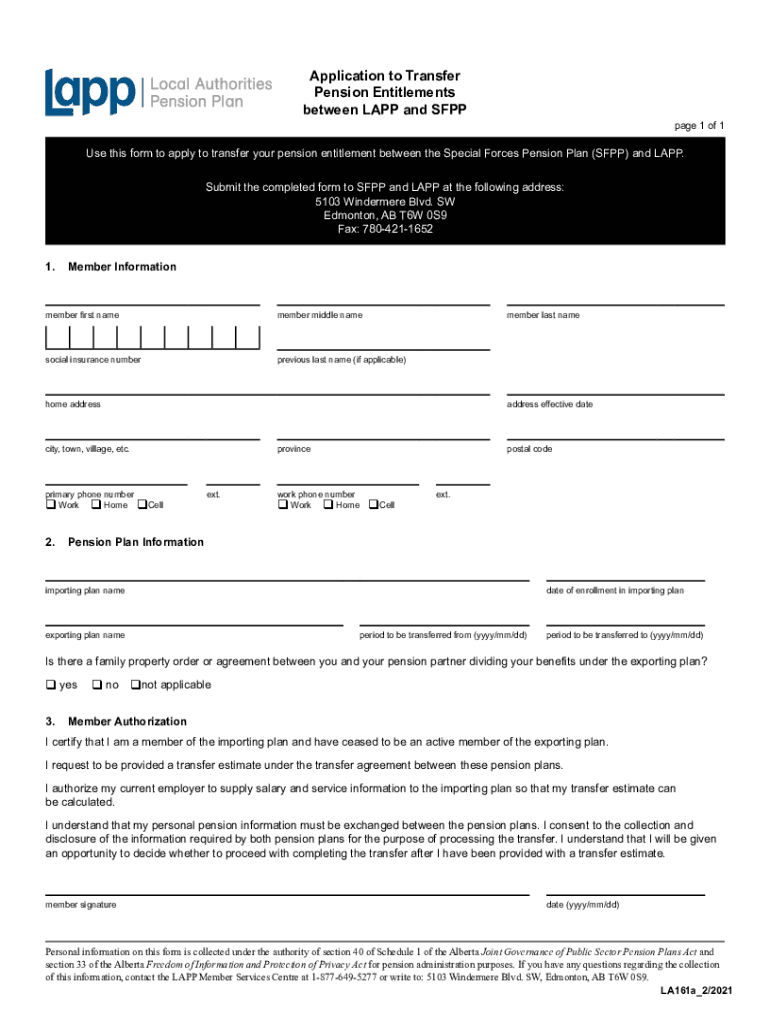 Fillable Online Application to Transfer Pension Entitlements between ...