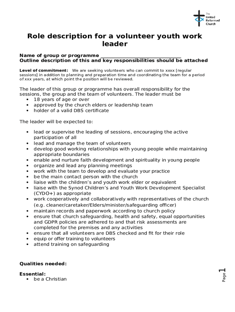 Volunteer Leader Responsibilities, Skills, and Roles - urc org Doc ...