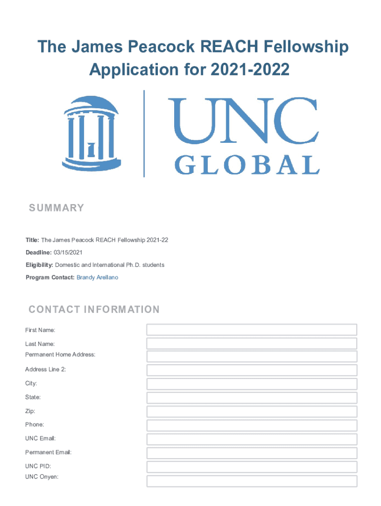 Fillable Online The James Peacock REACH Fellowship Application for ...