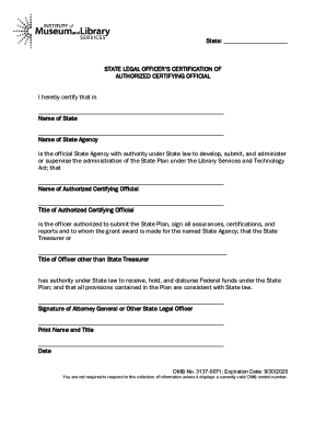 Fillable Online State Legal Officer's Certification of Authorized ...