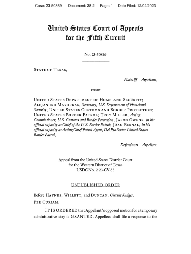 Fillable Online Attorney General Ken Paxton Secures Administrative Stay ...