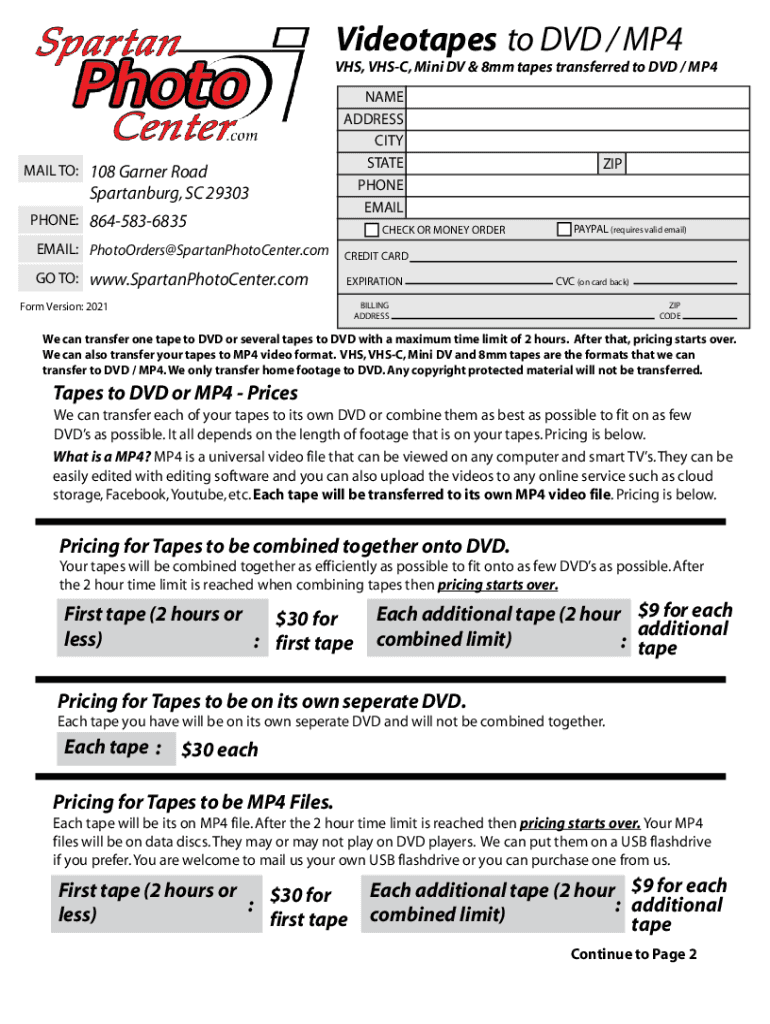 Fillable Online Video Transfer Service: Convert Video to DVD Fax Email Print - pdfFiller