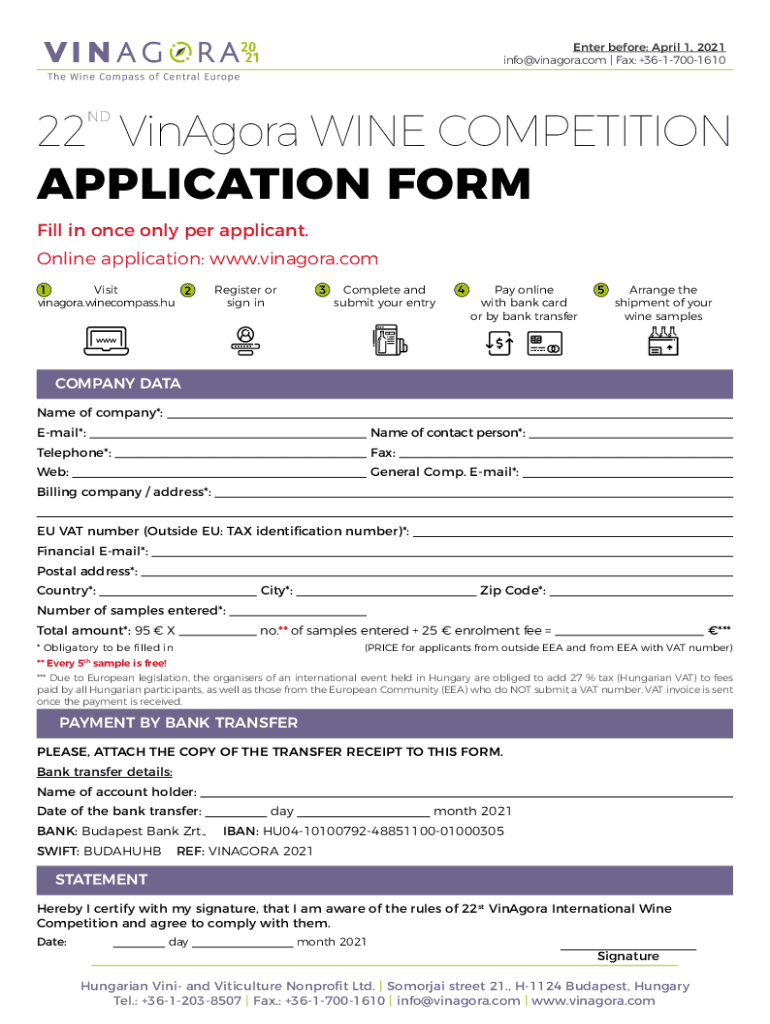 Fillable Online 22ND VinAgora WINE COMPETITION APPLICATION FORM Fax ...