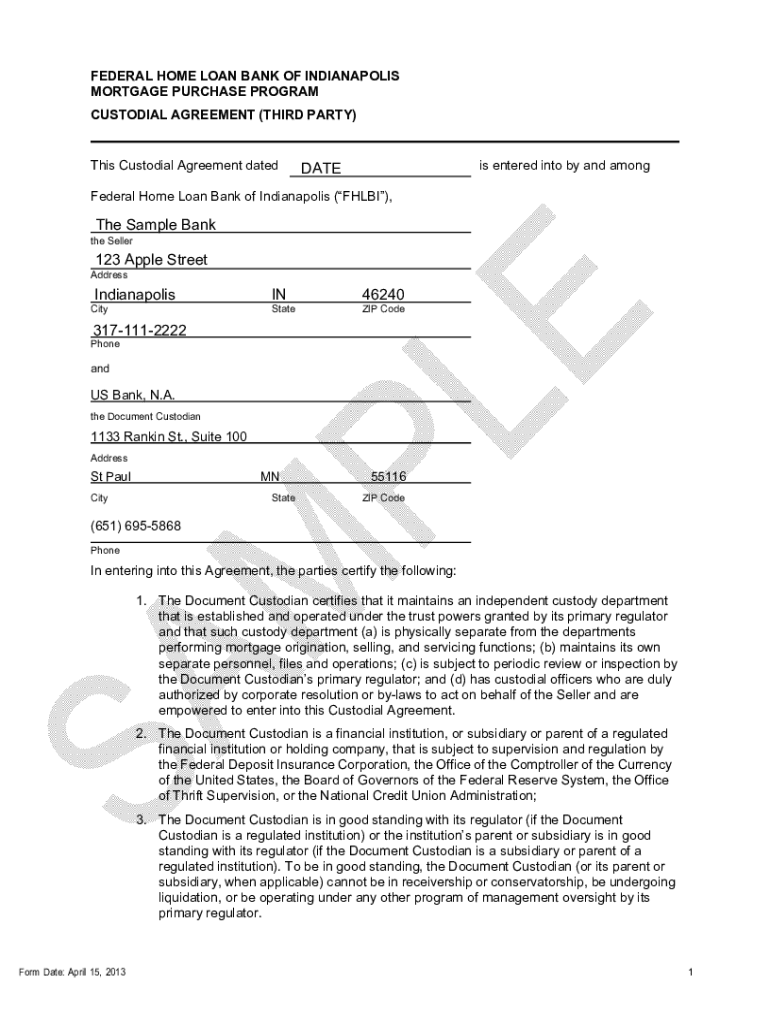 Fillable Online SAMPLE Document Custodial Agreement THIRD PARTY ...