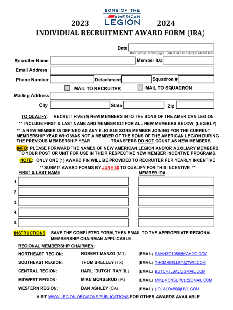 Fillable Online SAL Individual Recruitment Award Form (IRA)--2023-2024 ...