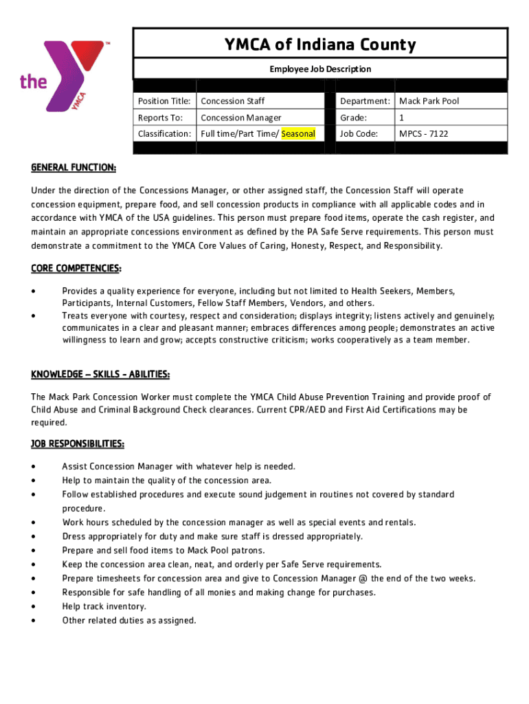 Fillable Online Lifeguard (Summer) Job Opening in Indiana, PA at YMCA ...