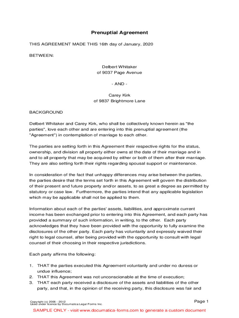 Fillable Online Free Prenuptial Agreement TemplatePrintable PDF & Word Fax Email Print - pdfFiller