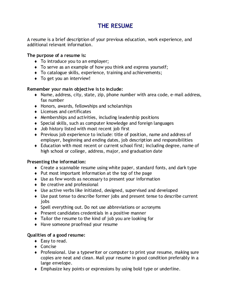 Fillable Online What is a Resume? Definition, Structure, Purpose, Types ...