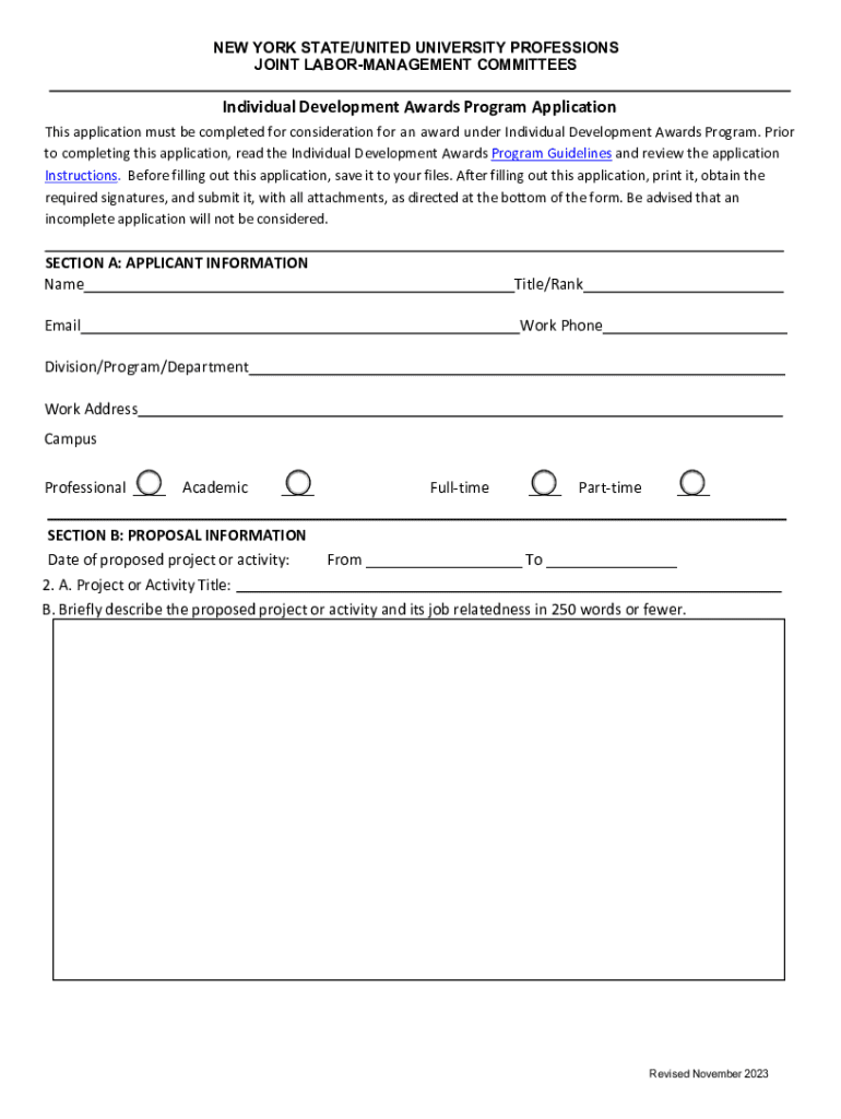 Fillable Online Individual Development Awards Program Application Fax Email Print - pdfFiller