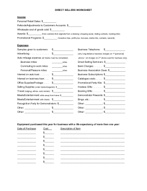 Fillable Online DIRECT SELLERS WORKSHEET Fax Email Print - pdfFiller