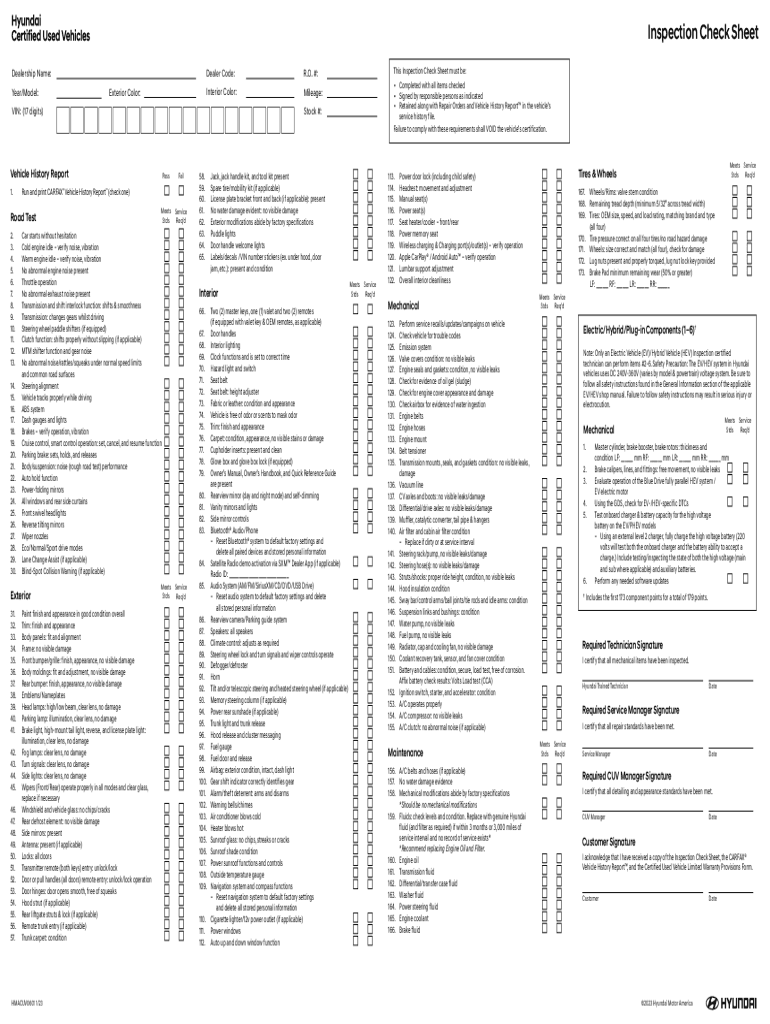 Fillable Online 165-POINT INSPECTION CHECK SHEET Fax Email Print ...