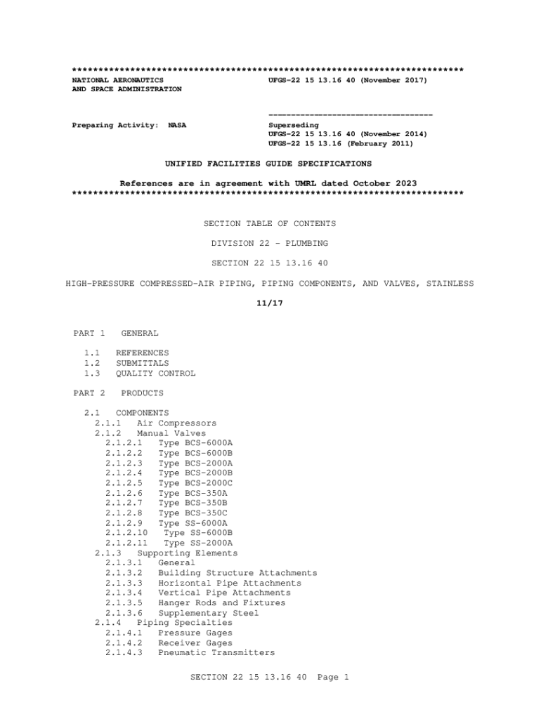 Fillable Online UFGS 22 15 14.00 40 General Service Compressed-Air ...