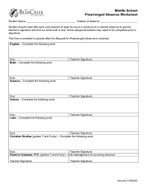Fillable Online Prearranged Absence Worksheet Fax Email Print - pdfFiller