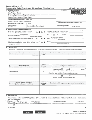 Fillable Online file lacounty Form 802 (Agency Report of Ceremonial ...