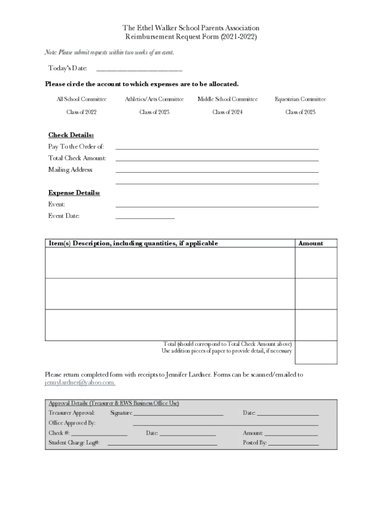 Fillable Online EWSPA 2021-22 Reimbursement Form Fax Email Print - pdfFiller