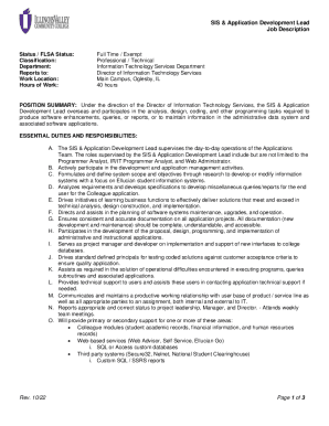 Fillable Online SIS & Application Development Lead Job Description Rev ...