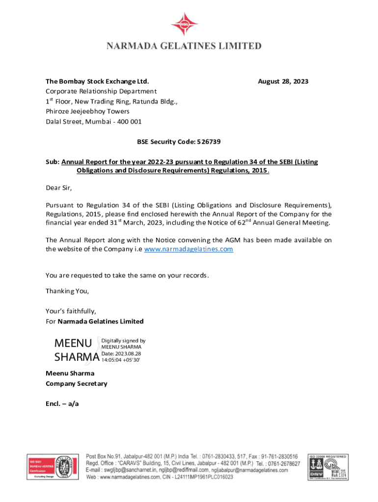 Fillable Online BSE Limited Corporate Relationship Department pt Floor ... Fax Email Print ...