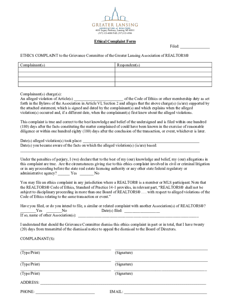 Fillable Online A - Ethics Complaint FORM.pdf Fax Email Print - pdfFiller