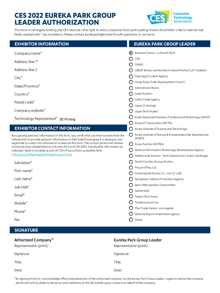 Fillable Online Eureka Park Entry Criteria - CES Fax Email Print ...