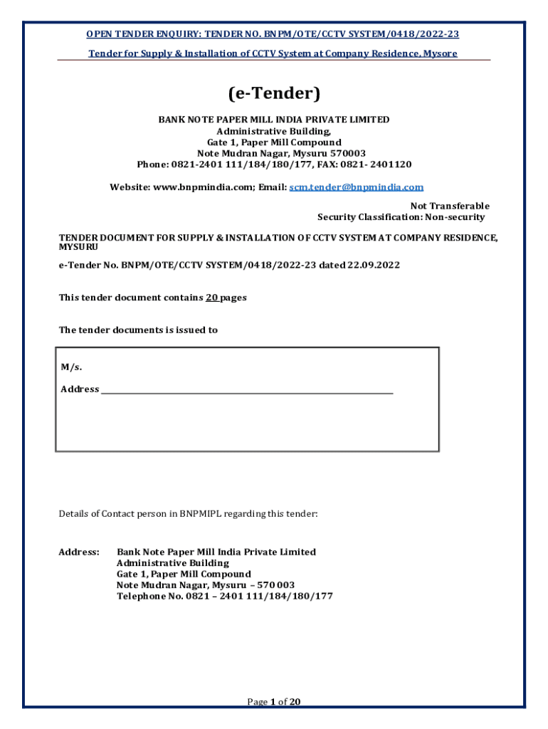 Fillable Online Tender for Supply & Installation of CCTV System at ...