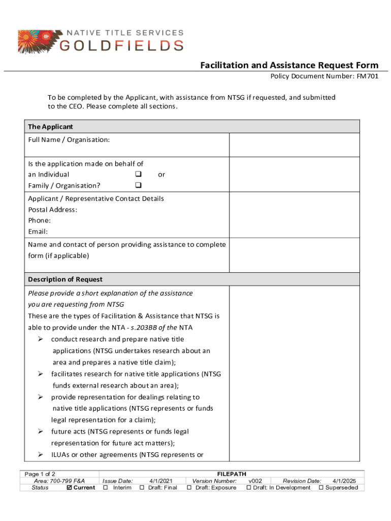 Fillable Online FM701Facilitation and Assistance Request Form.doc Fax Email Print - pdfFiller