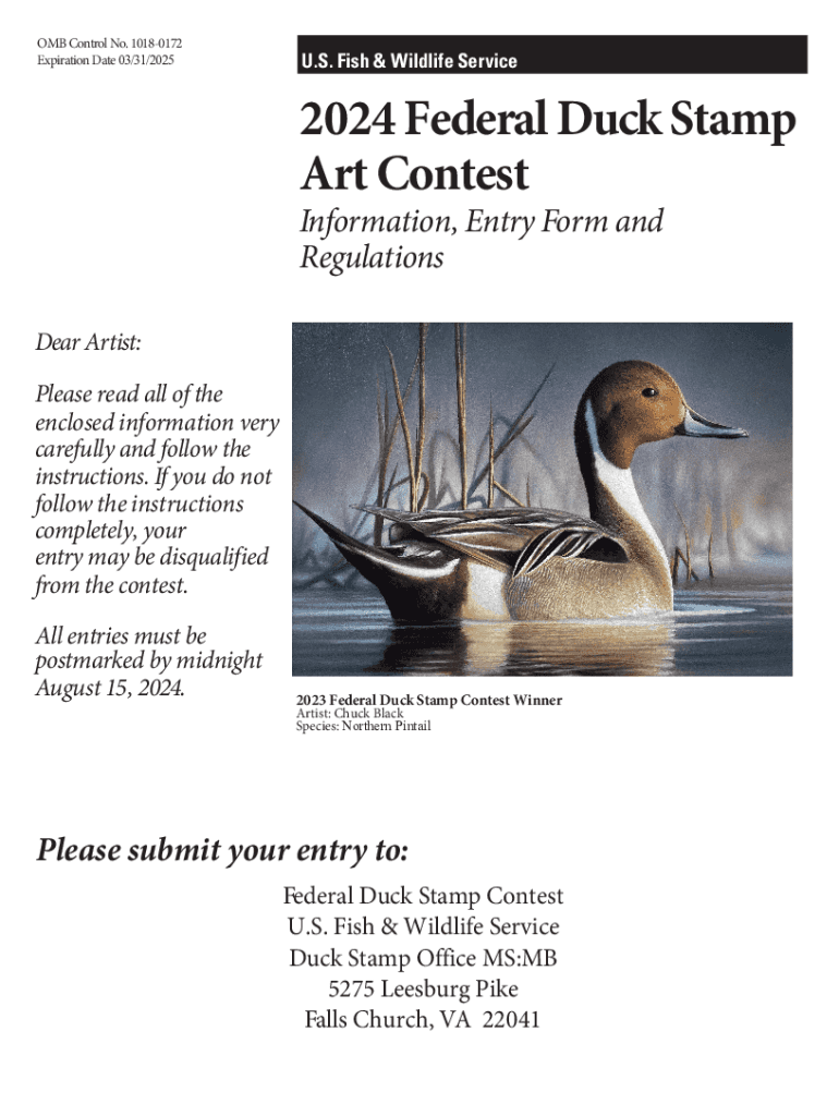 Fillable Online 2022 Federal Duck Stamp Art Contest. Federal Duck Stamp ...