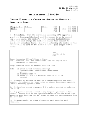 Fillable Online milpersman 1050-380 letter format for change of status ...