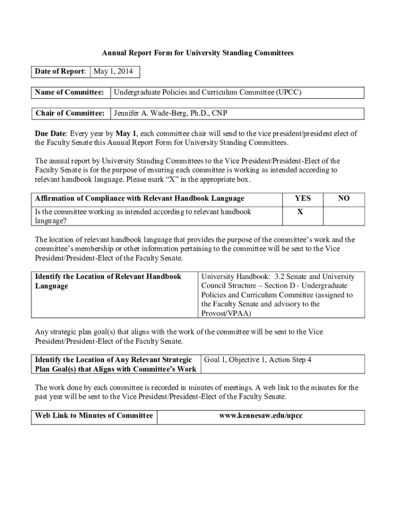 Fillable Online facultysenate kennesaw Annual Report Form for ...