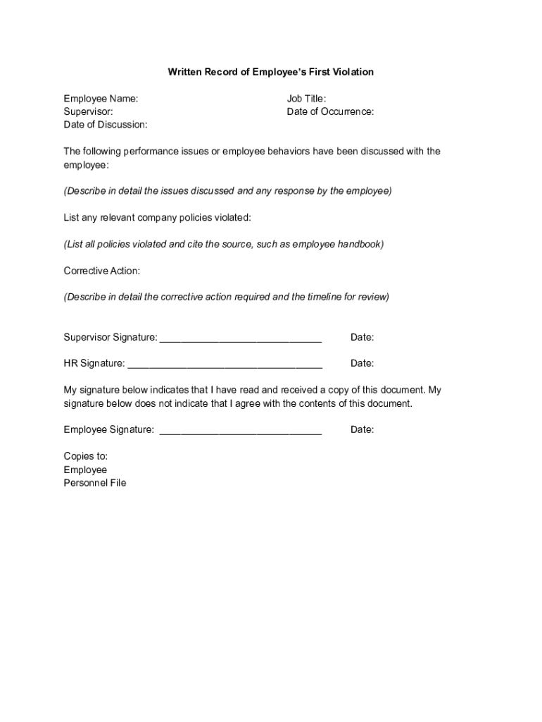 Fillable Online Employee Write Up Form Template 1 Fax Email Print ...