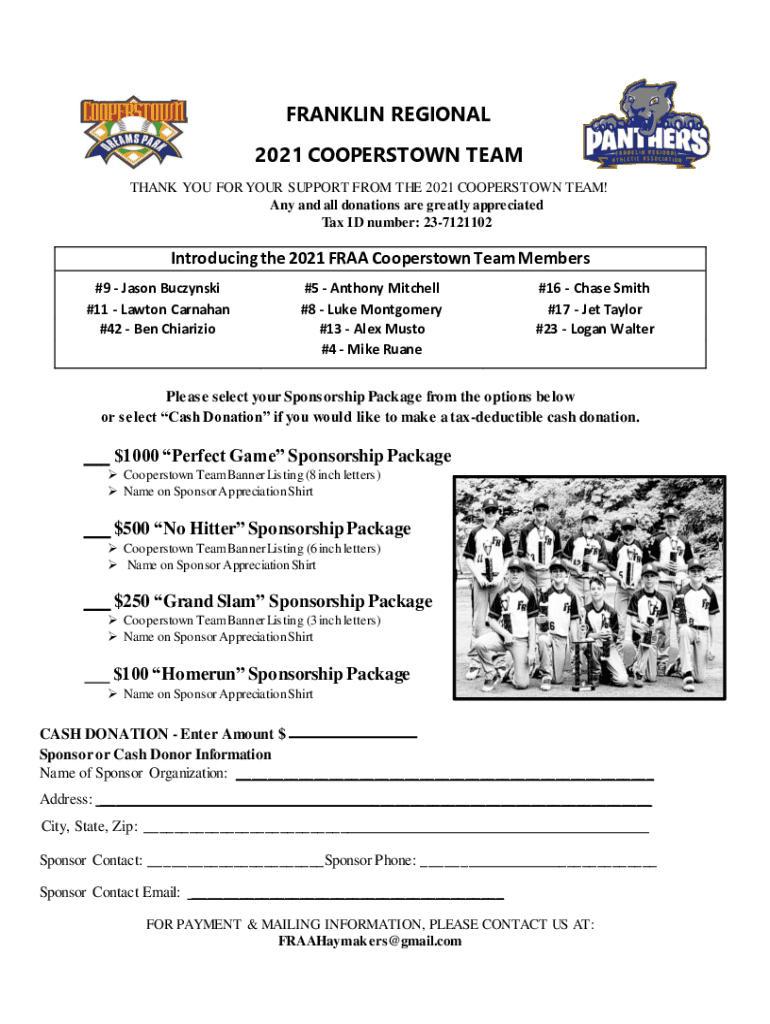 Fillable Online COOPERSTOWN SPONSORSHIP FORM 3.doc Fax Email Print ...
