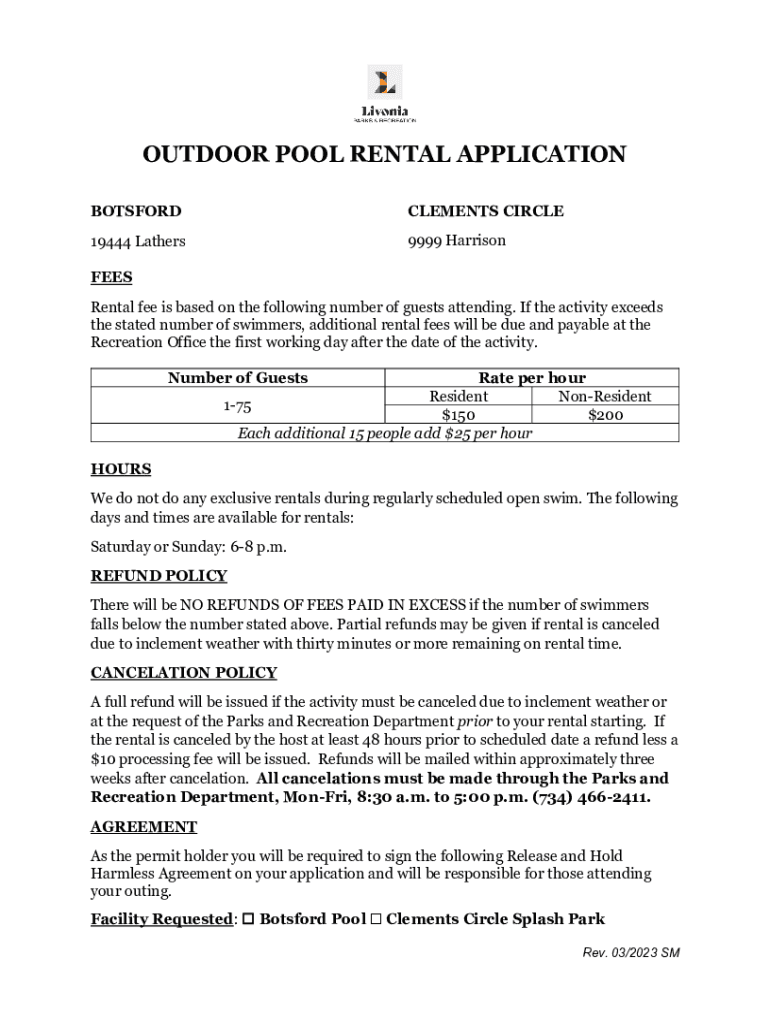 Fillable Online Swimming Pool - Sherlock ParkEast Grand Forks, MN Fax ...