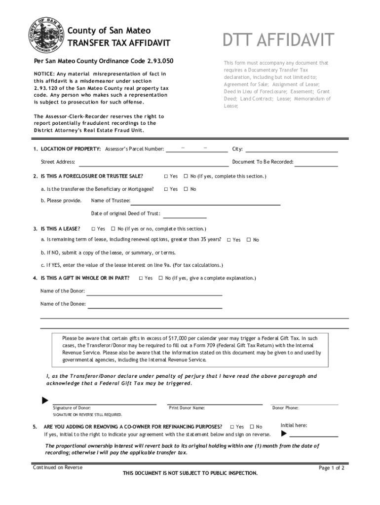 San mateo county transfer tax affidavit: Fill out & sign online | DocHub