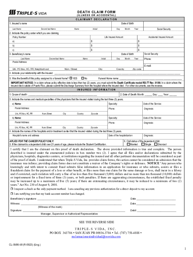 Fillable Online DEATH CLAIM FORM - CLAIMANT DECLARATION 1. Insured's ...