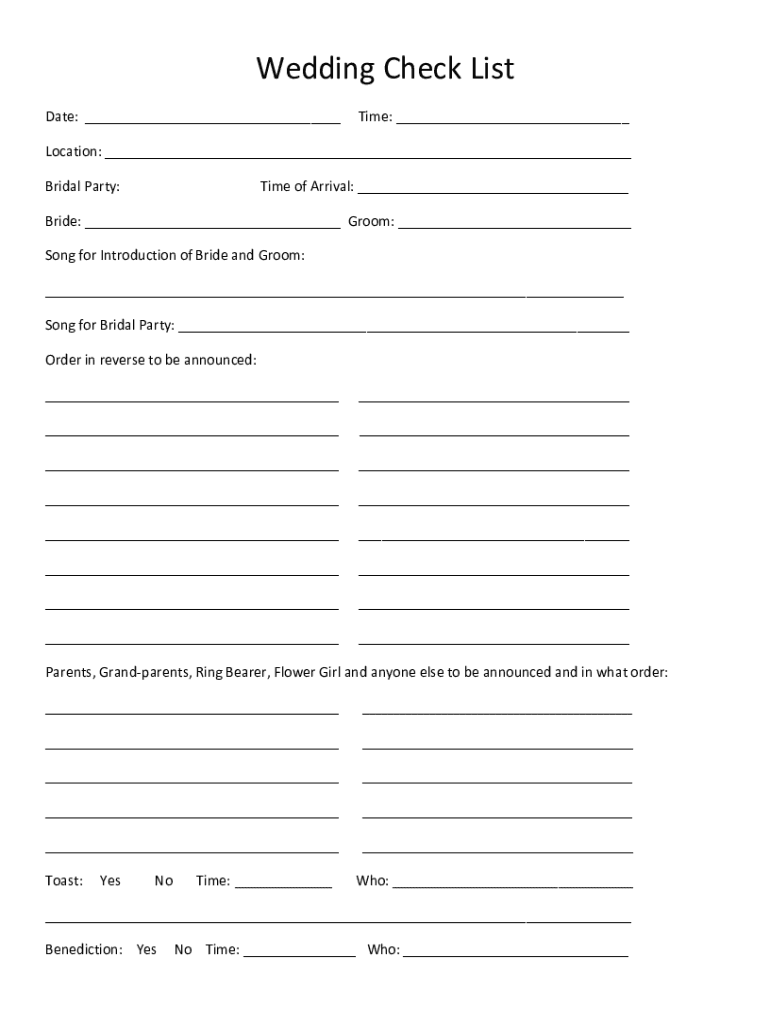 Fillable Online Wedding Song Checklist: Ceremony & Reception Fax Email ...