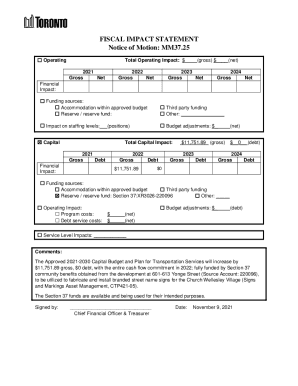 Fillable Online FISCAL IMPACT STATEMENT Notice of Motion. FISCAL IMPACT ...