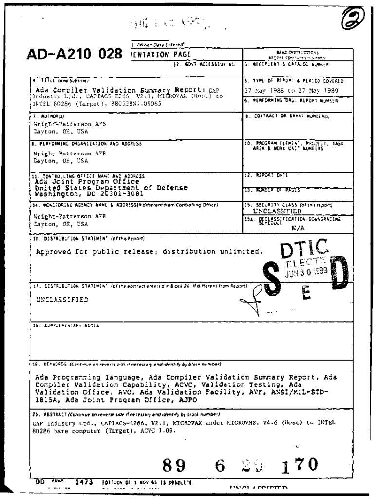 Fillable Online Ada Compiler Validation Summary Report. ... Fax Email ...