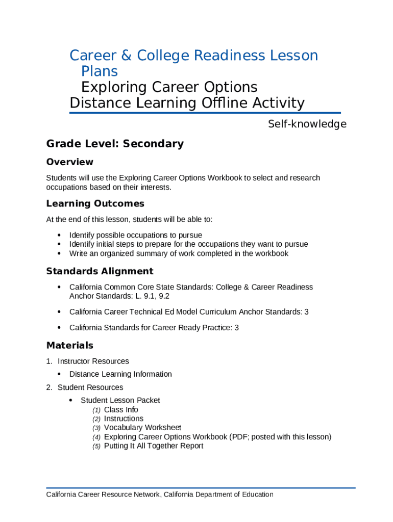 Exploring Career Options-Distance Learning Version Doc Template | pdfFiller