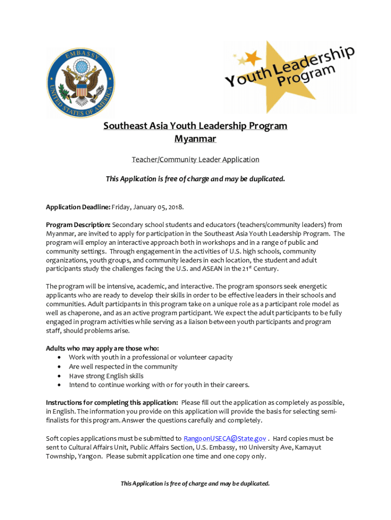 Fillable Online Fillable Online Myanmar Youth Leadership Program ...