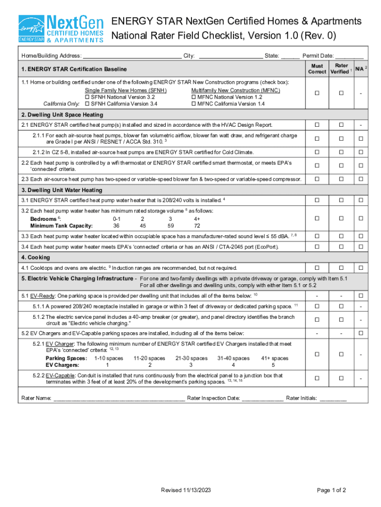 Fillable Online ENERGY STAR NextGen Certified Homes & Apartments ...