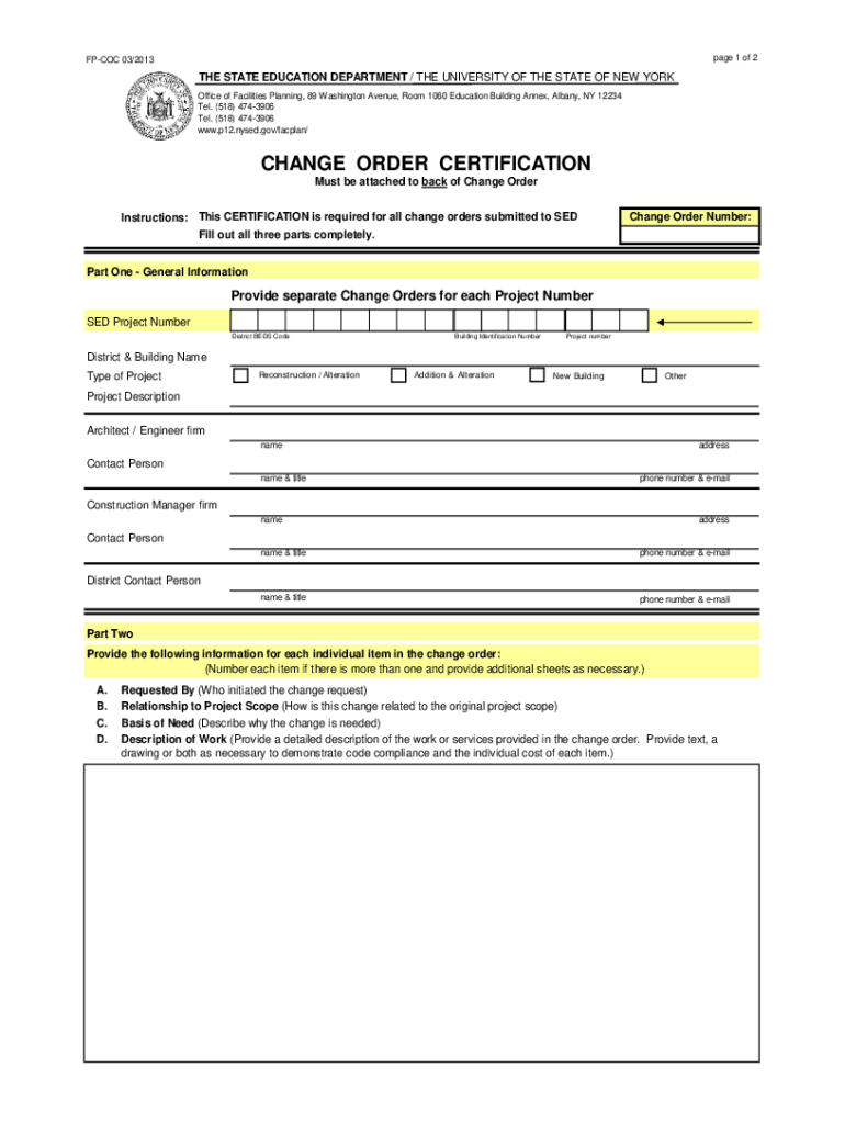 Fillable Online Change Order Certificate Form Fax Email Print - pdfFiller