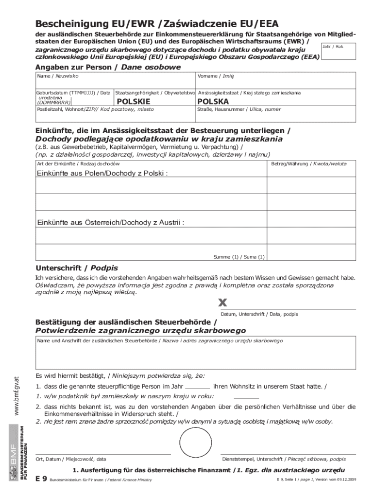Ausfüllbar Online Bescheinigung EU/EWR and tax refunds from Austria Fax ...